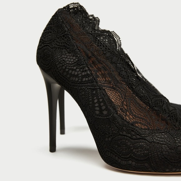 Zara | Shoes | Zara Black Lace Collar High Heels | Poshmark